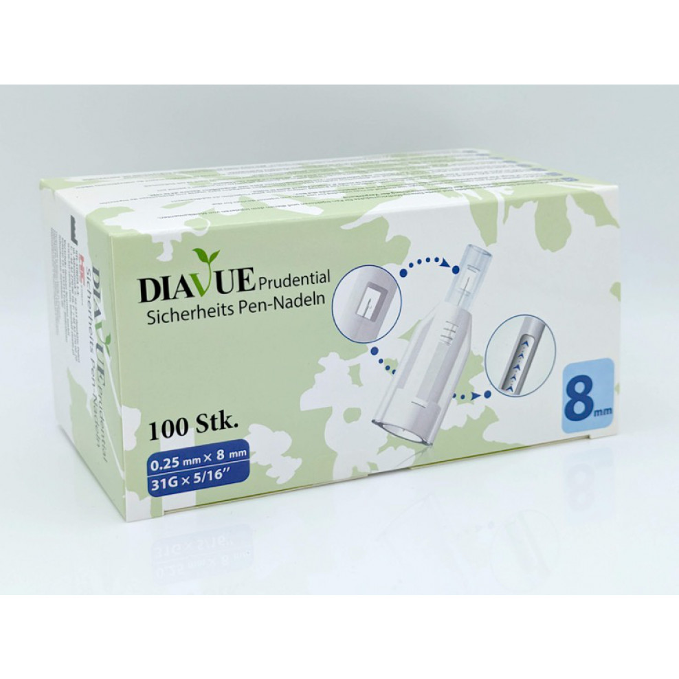 Diavue Prudential Sicherheits Pen-Nadeln 31 G x 8 mm, 100 Stück